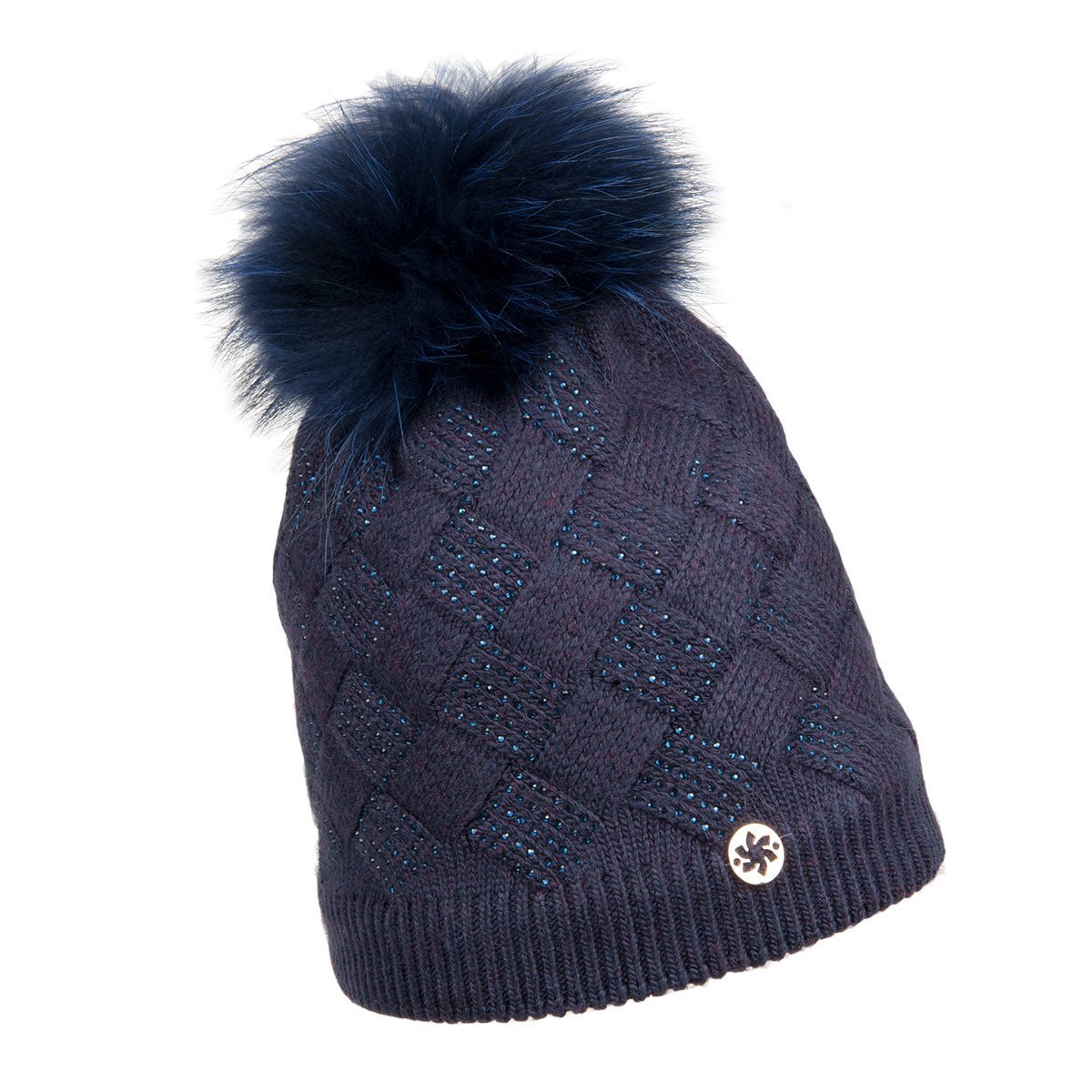 Damenmütze mit abnehmbarem Bommel und Strass Verzierung --> hut.net