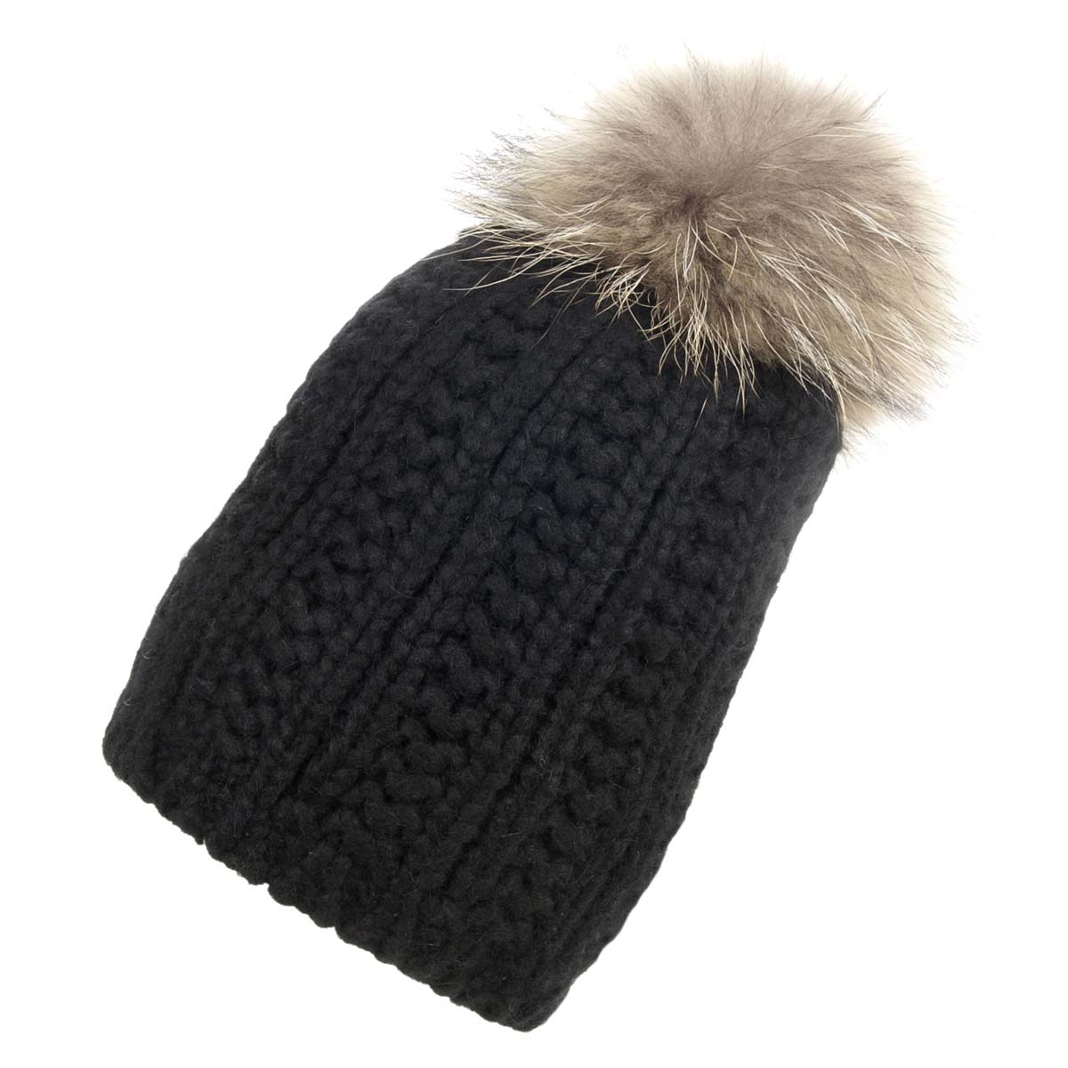 Beanie Mütze Grobstrick mit Fuchsbommel von SEEBERGER --> hut.net