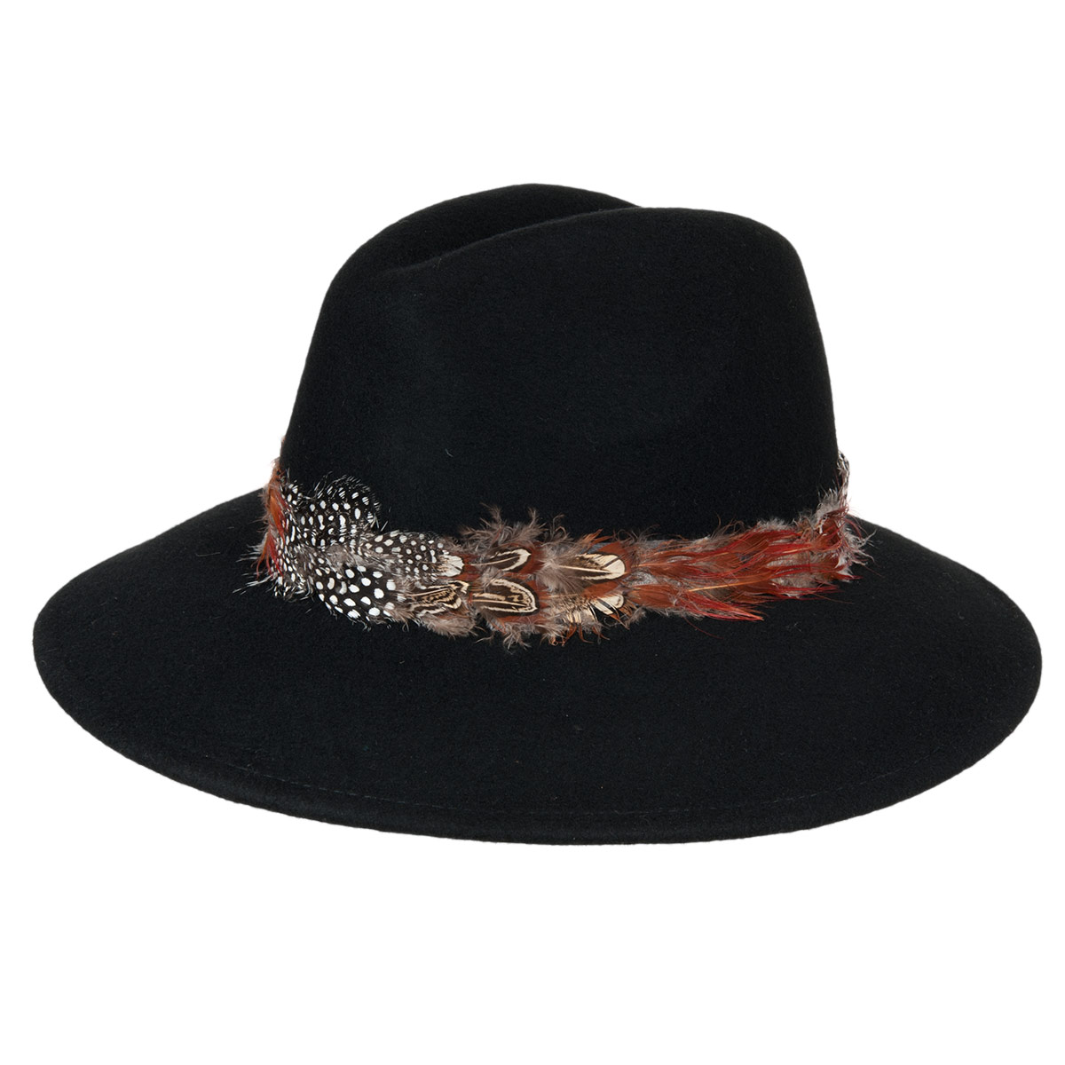 Fedora Hut für Damen mit Federn geschmückt aus Wollfilz --> hut.net