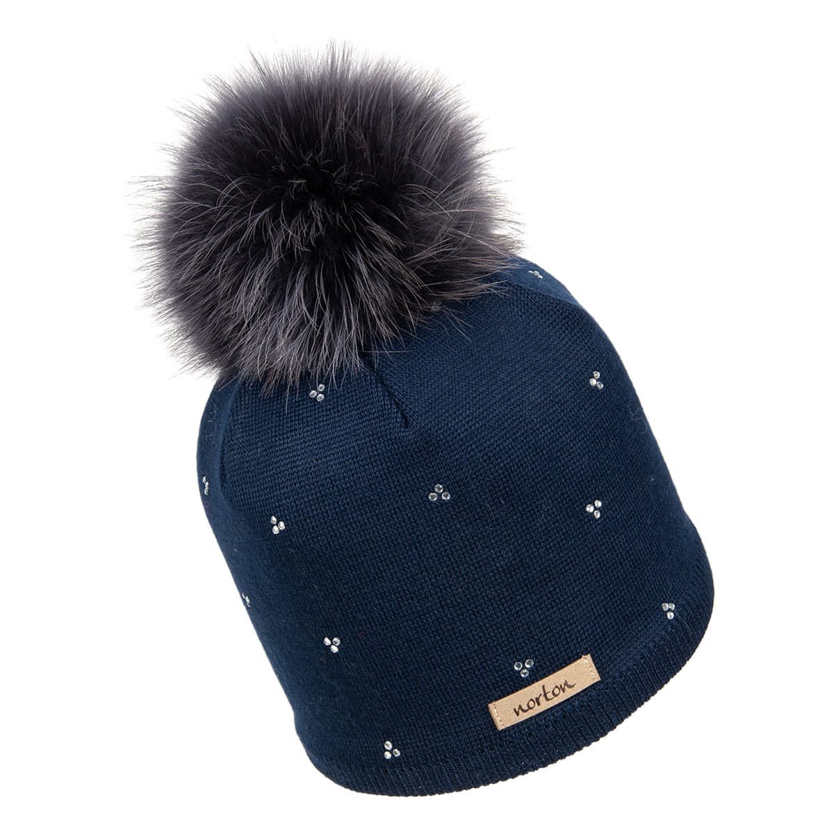 NORTON | Damen Strickmütze mit Bommel und Strass Motiv --> hut.net